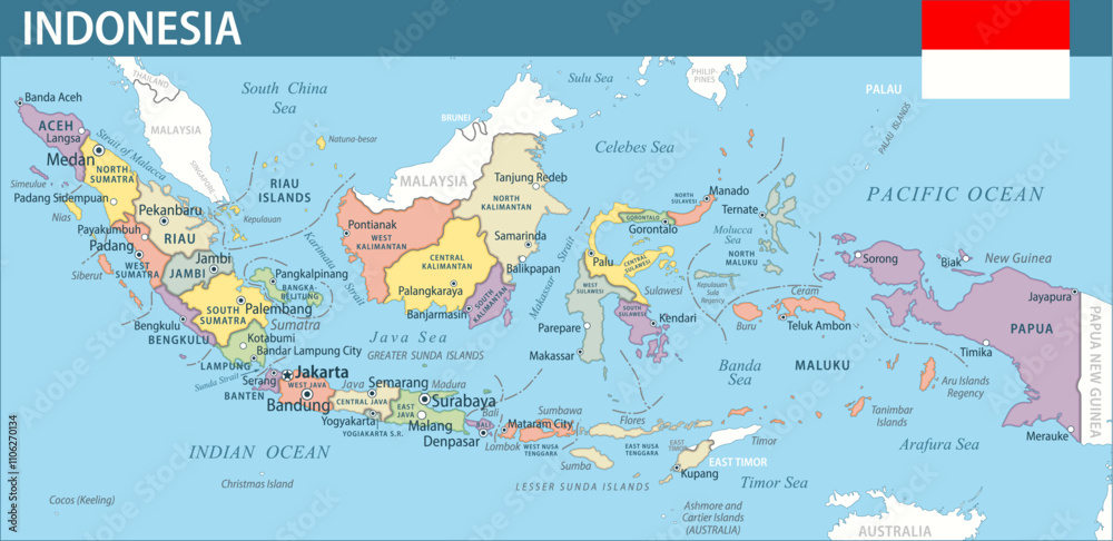 Indonesia Map Vector New 2024 Colorful - Customizable layered political ...