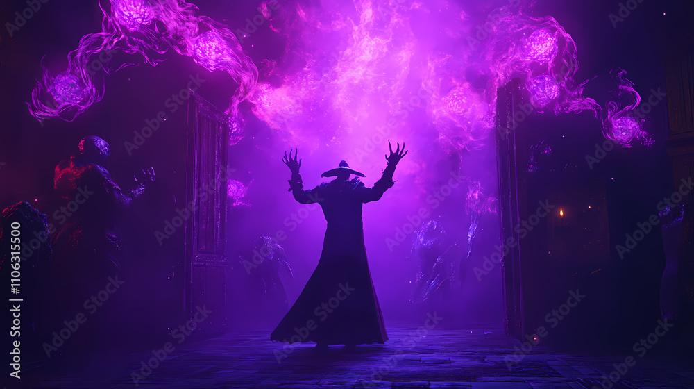 Photo & Art Print Malevolent warlock conjuring eldritch creatures in ...