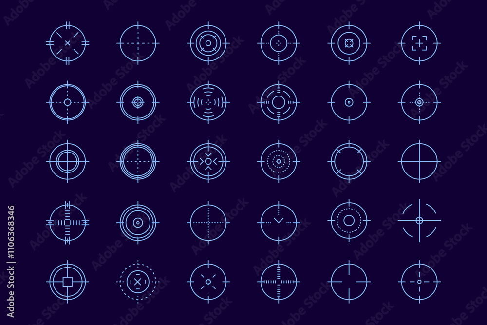 Crosshair gun sight icons set. Cross hairs. Bullseye, target or aim ...