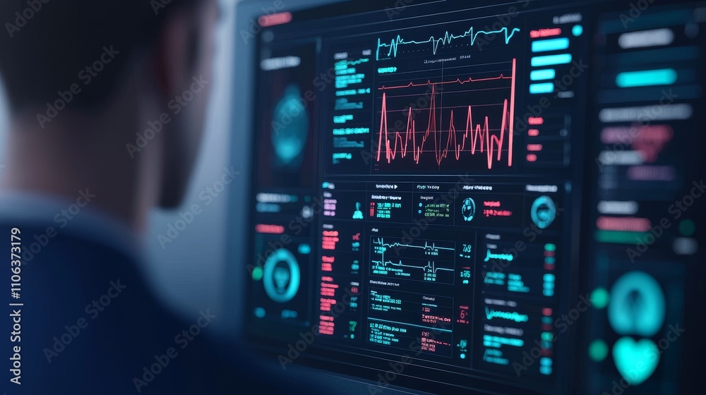Foto de concept health warning Prevention monitoring. Data analysis on ...