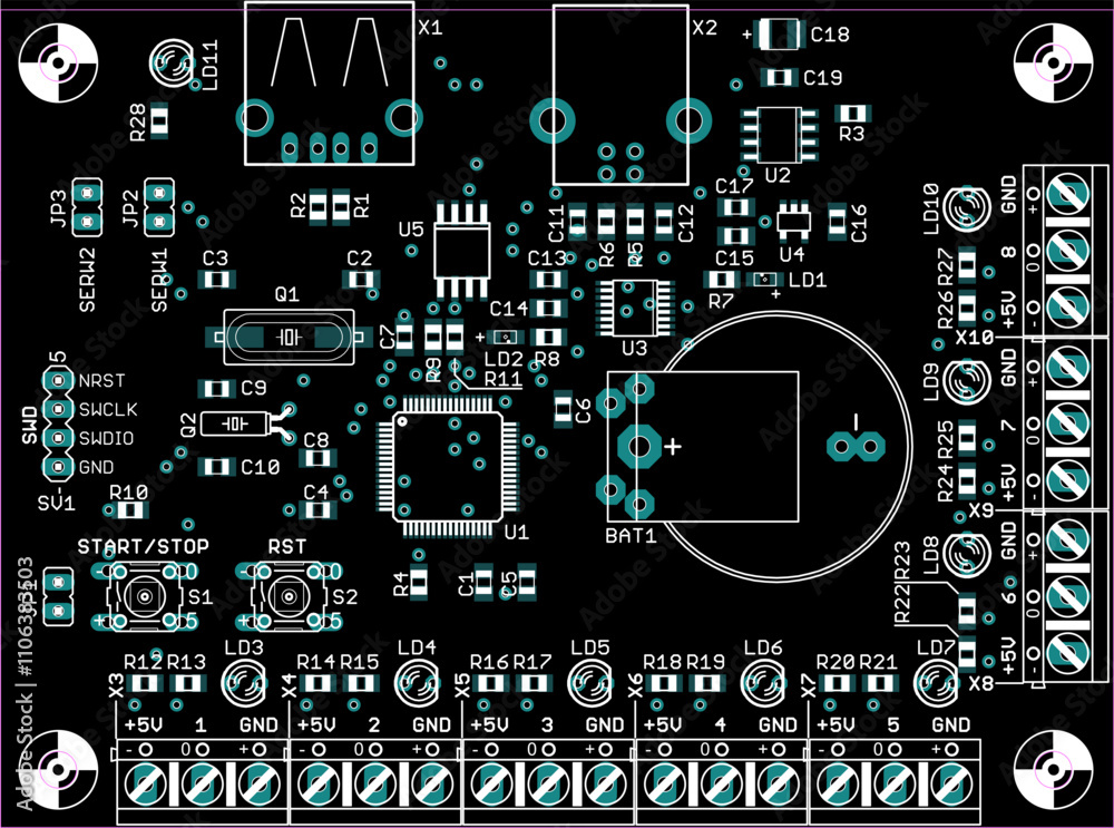Placement of components of radio elements (contact pads and seats) on ...