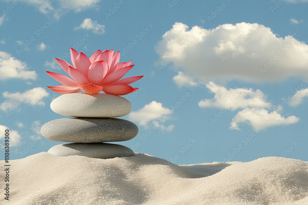 Beautiful zen lotus flower resting on smooth sand with carefully ...