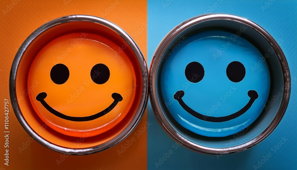 two smiley faces in orange and blue placed against a gradient background signifying emotional ...