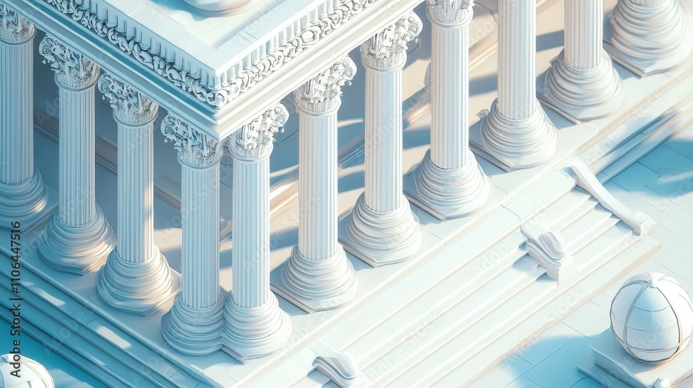Grand Neoclassical courthouse, close-up in isometric perspective ...
