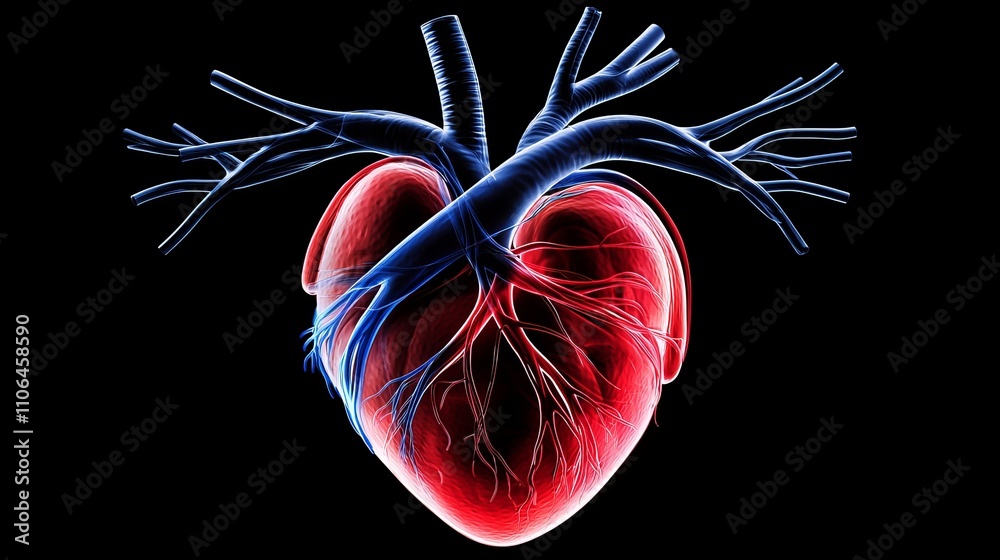 Ultra-detailed macro of a human heart with vibrant red and blue ...