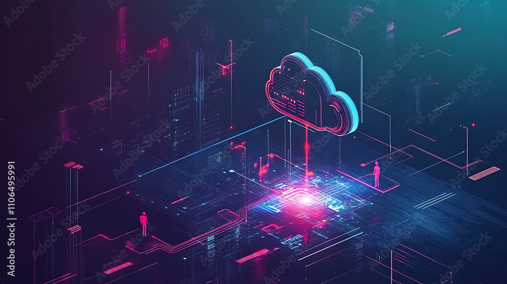 Next-gen cloud computing concept with ai managing data flow between ...