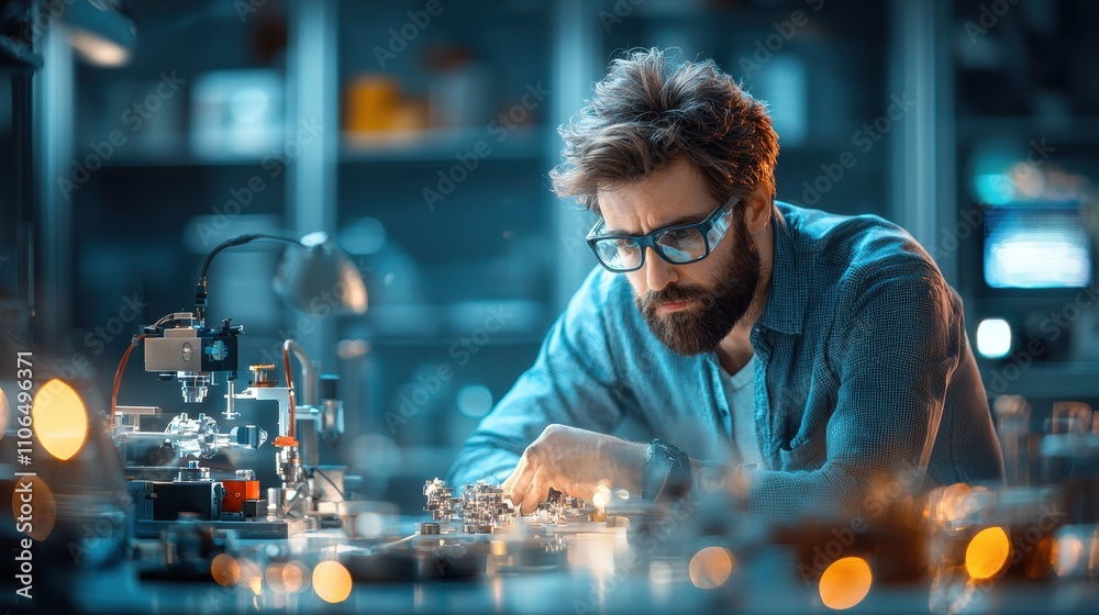 Engineer conducting stress tests on innovative alloy in high-tech ...