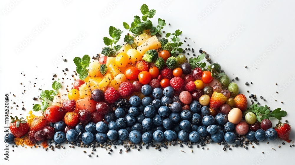 Colorful Arrangement of Fresh Fruits and Berries on a White Background ...