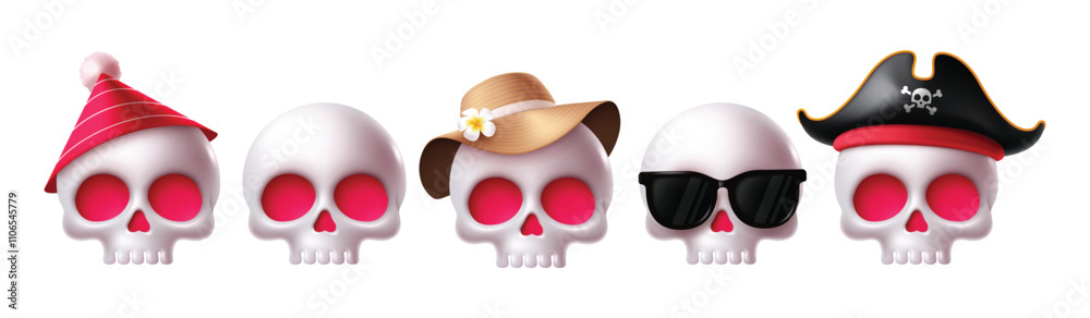 Skull emoji clipart characters set. Emojis in creepy, scary, spooky and ...