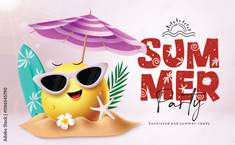Summer party emoji clipart design. Summer party text with emoji ...