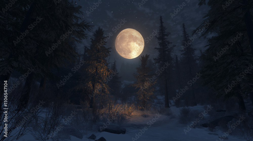 Photo & Art Print moon in the night, full moon over the forest, moon in ...