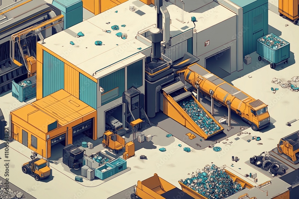 Automated recycling facility converting waste into reusable materials ...