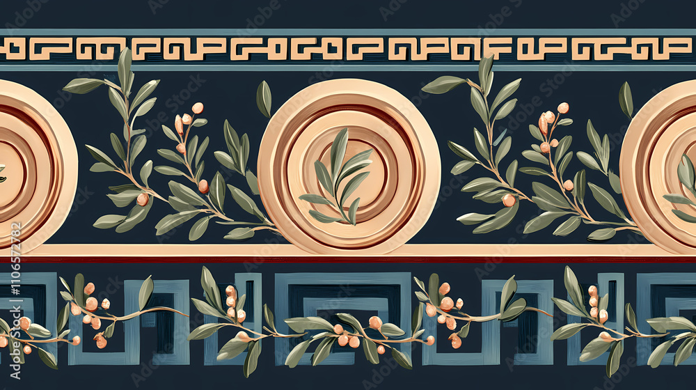 Seamless repetitive pattern of mythological motifs, featuring greek key ...