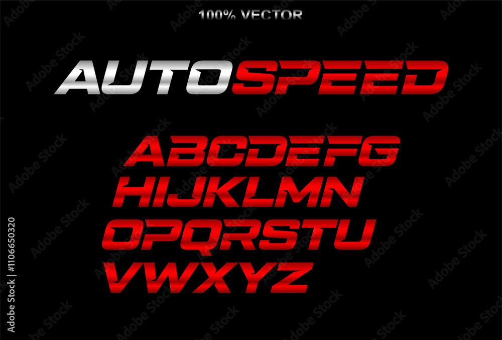 Auto speed letters set. Red race font. Italic bold racing style vector ...