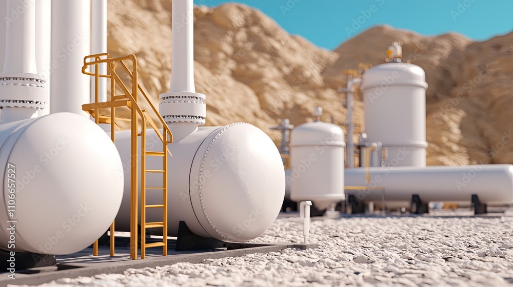 Chemical industry materials concept. A modern gas processing facility ...