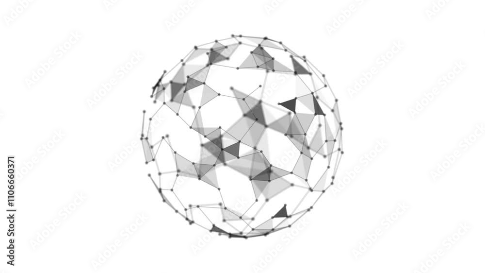 3D Abstract futuristic plexus sphere animation of rotating tech earth ...
