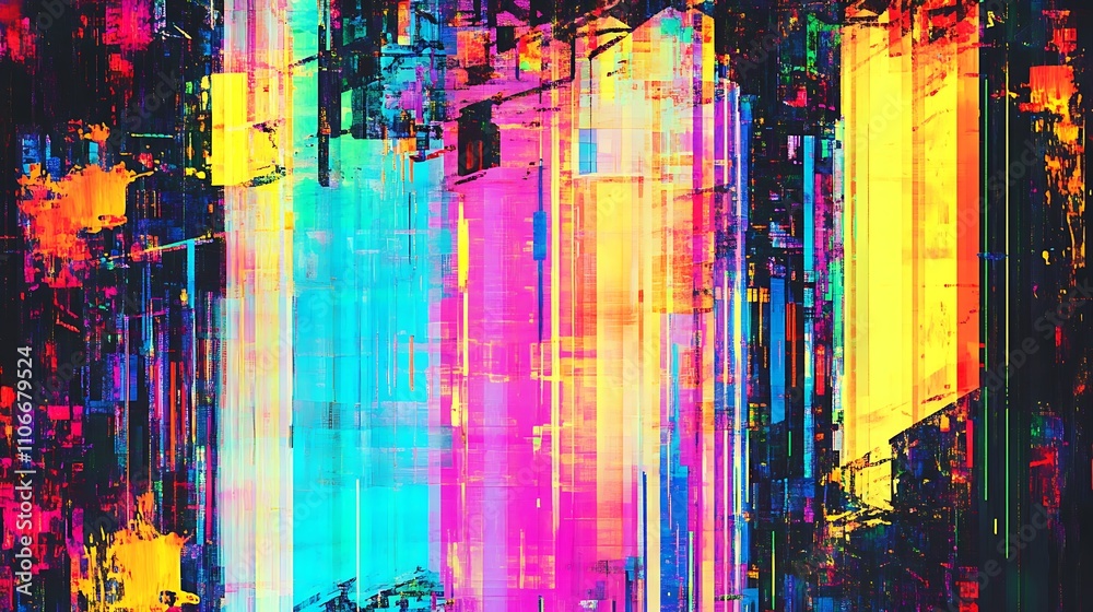 Abstract vibrant glitch effect with pixelated distortions and colorful ...