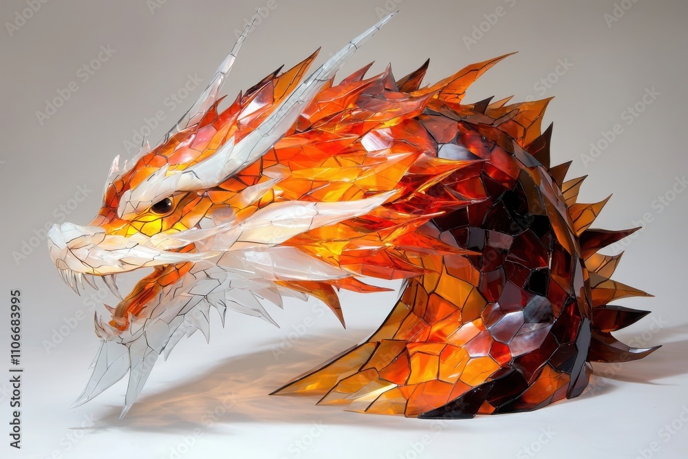 Reflecting crystalline dragon sculpture cultural exhibition art ...