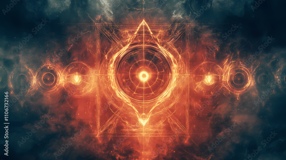 Mystical double exposure of occult symbols with enigmatic overlays and ...