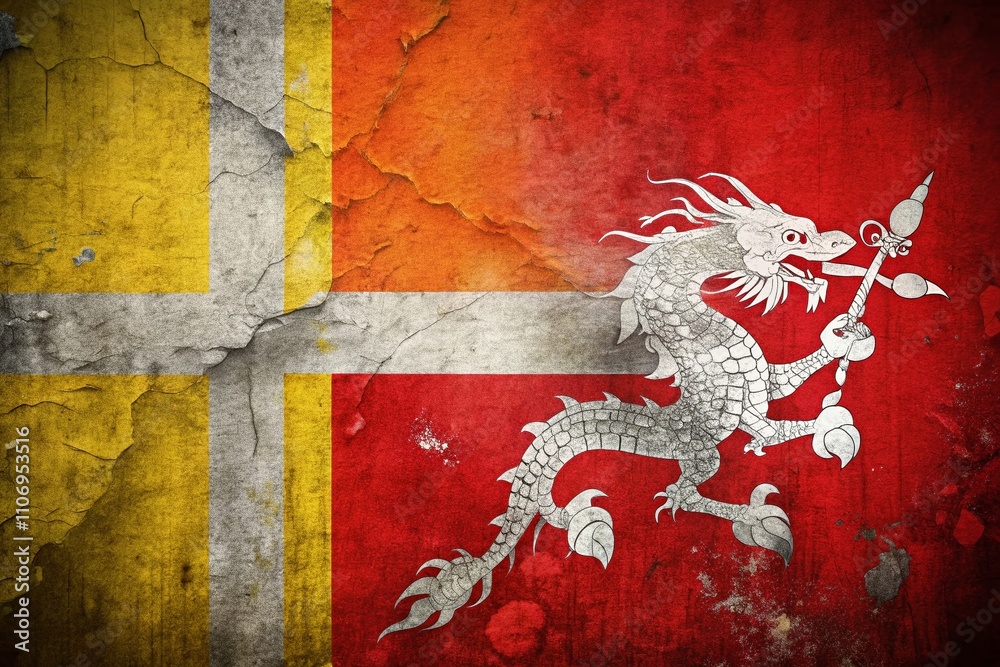 Grunge Background Featuring the National Flags of Denmark and Bhutan in ...
