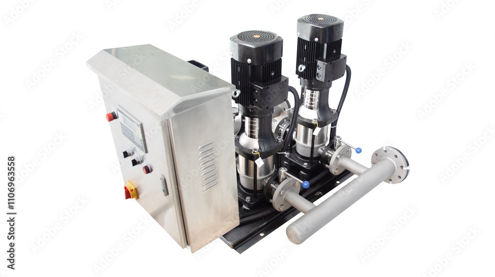 water pumping system vertical pump two pumps white background separator ...