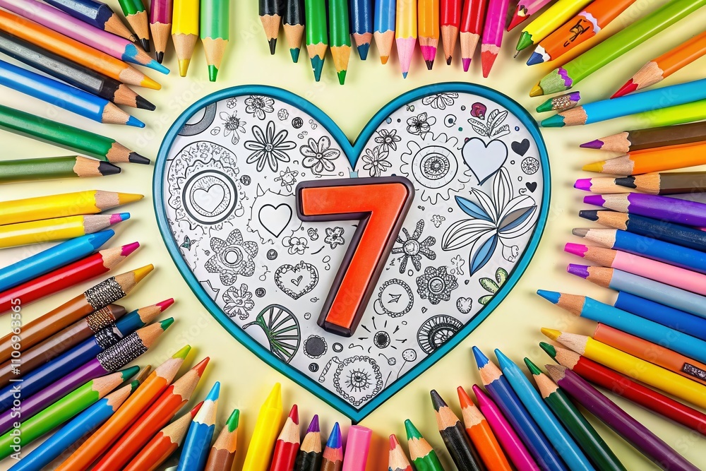 Ilustrace „Heart-Shaped Number Seven Coloring Page for Kids – Fun and Engaging Activity for ...