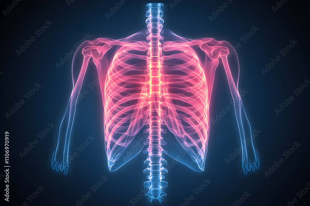 Human Rib Cage and Spine, Anatomical Illustration of the Thoracic ...