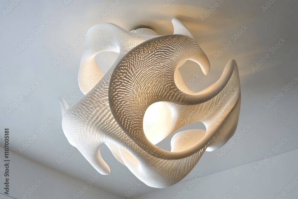 Intricate 3d printed ceiling lamp emitting warm light, adding a touch ...