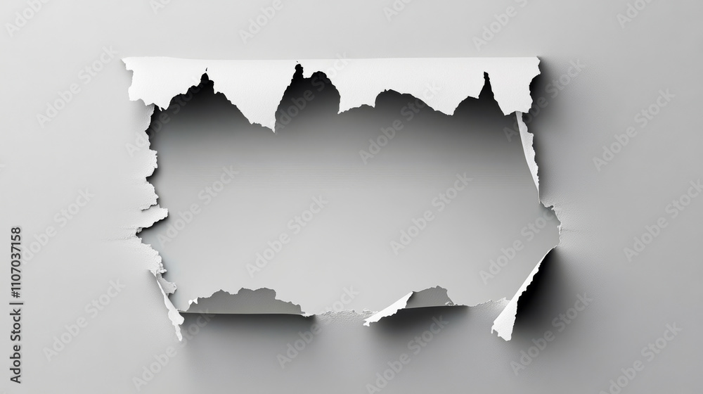 Torn paper roll. White rip page edge with hole. Realistic reveal sheet ...
