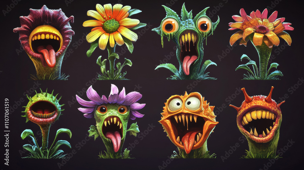 Photo & Art Print Scary monster plants with head flowers, Hikmet