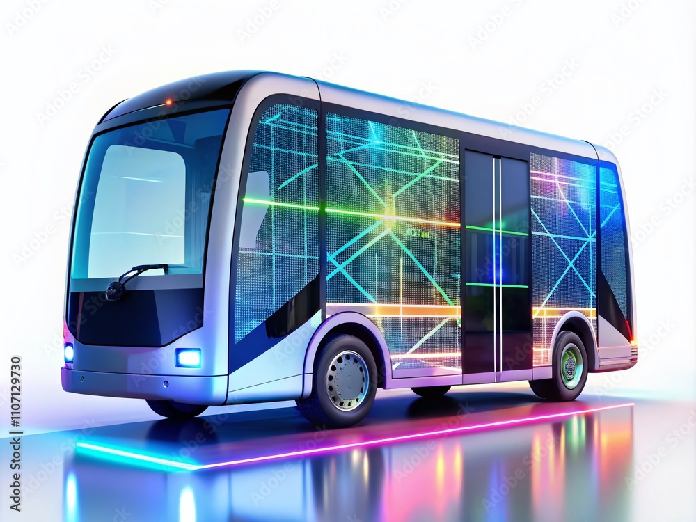 A revolutionary self-driving bus featuring a holographic route map ...