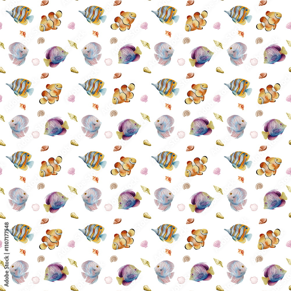 sea pattern, sea, ocean, fish, shells, underwater world, coral reefs ...