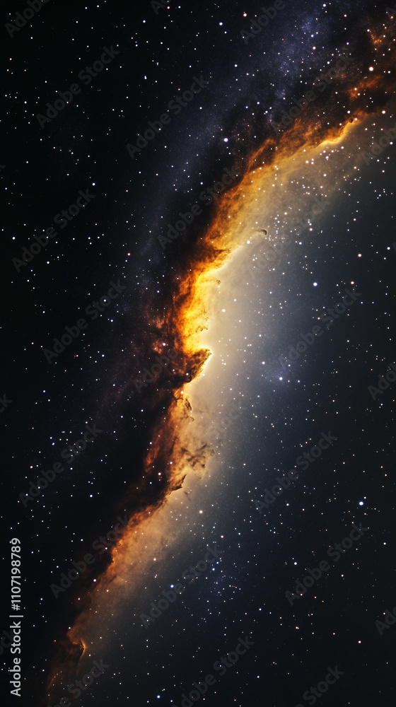 Thin nebula of yellow and orange dust stretches across the deep ...