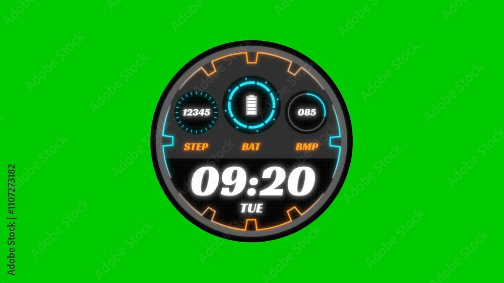 Smartwatch display clock design animation on a green screen showcasing ...