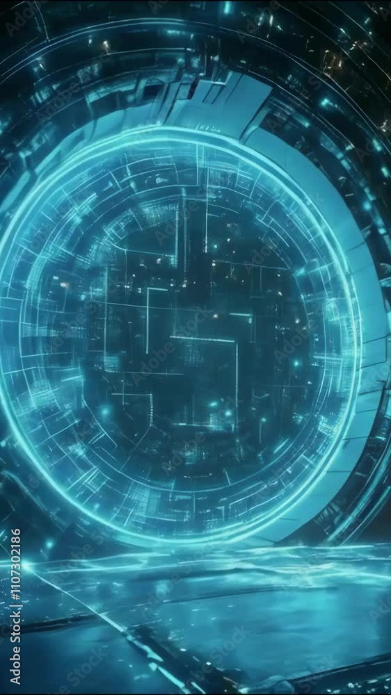 Door portal in glowing neon cyber space showcasing futuristic digital ...