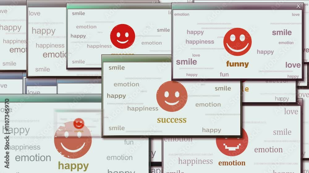 Smile emoji face happy emoticon symbol technology loop concept ...
