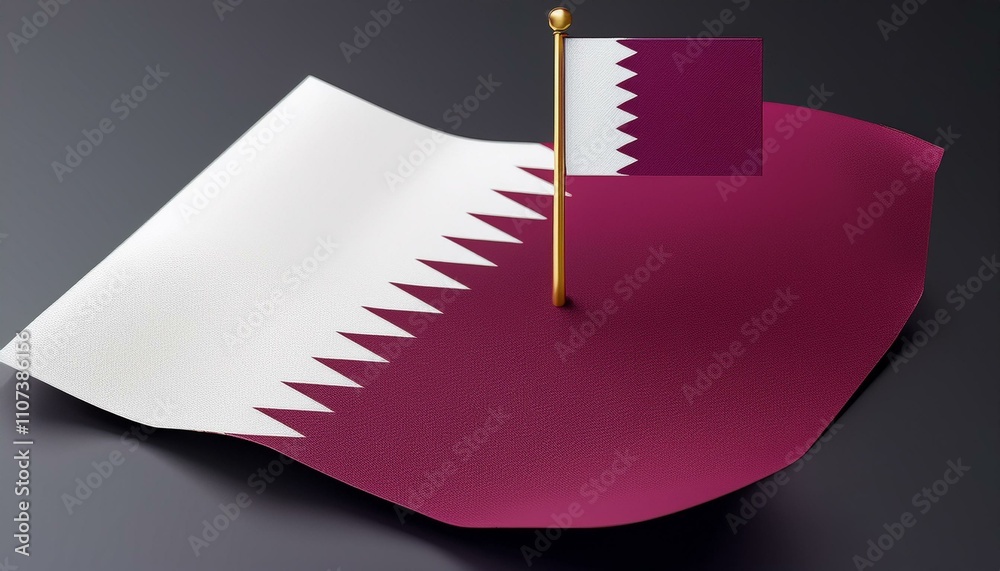 Folded paper map of Qatar with flag pin of Qatar. Stock Illustration ...