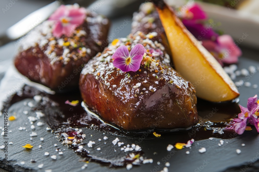 Exquisite duck liver treat complemented by a rich crimson wine ...