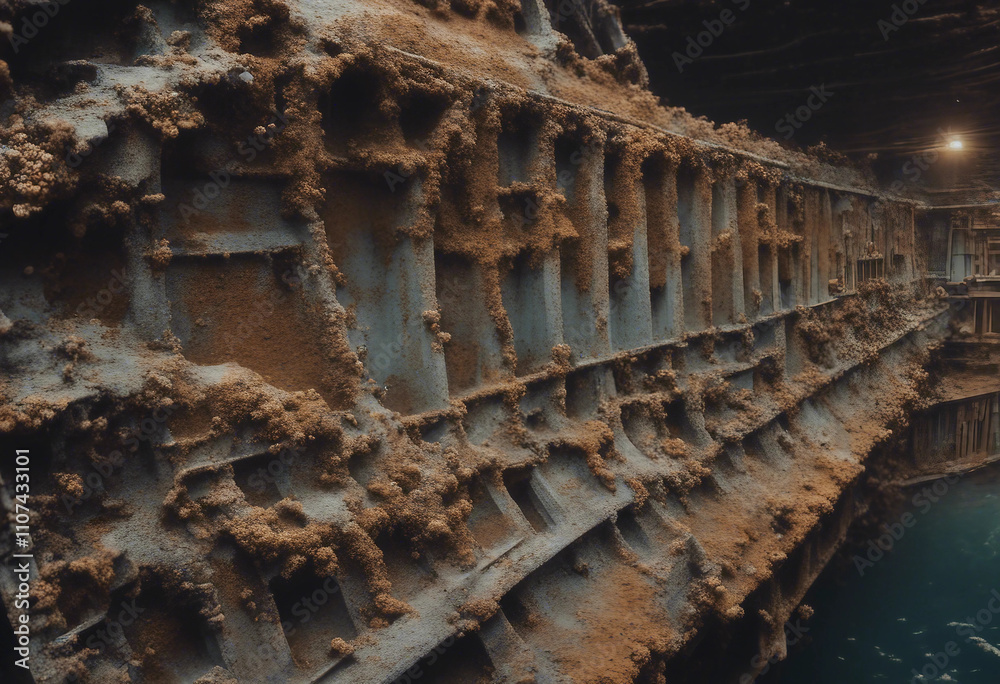 The Titanics massive hull lies partially buried in sediment blank ...