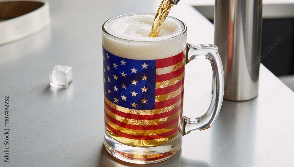 Vector illustration of an American-flag themed beer mug with a splash ...