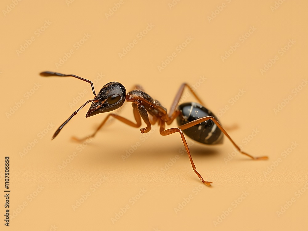 there is a black ant ant standing on a tan surface. Stock Photo | Adobe ...
