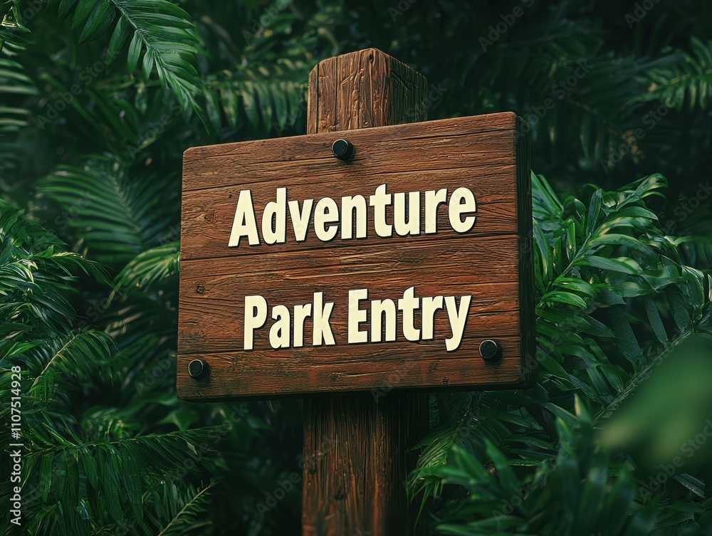 Exciting jungle adventure park entry sign lush tropical forest scenic ...