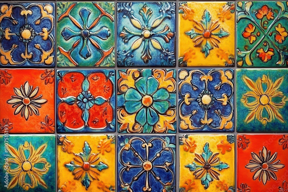 Vibrant digital tile art for indoor areas or ceramic design concepts ...