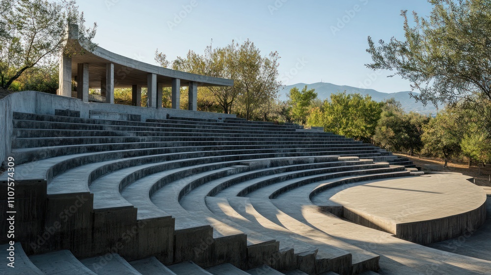 Brutalist amphitheaters featuring raw concrete seating and open-air ...
