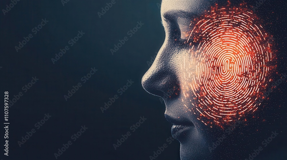 Biometric verification visualized as a glowing fingerprint overlay on a ...