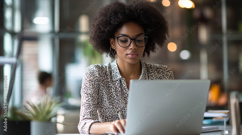 Image of a secretary with emphasis on an organized workspace, modern ...