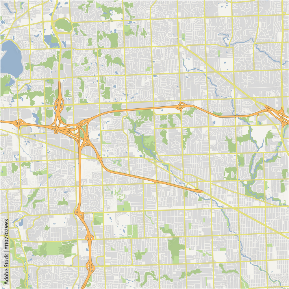 Map of Farmington Hills in Michigan in a normal road map style ...