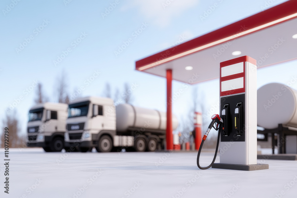 Industrial gas station for refueling vehicles, featuring extensive ...