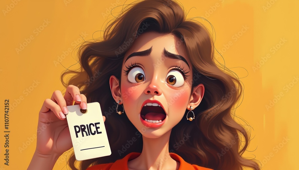 A person holding a price tag with the word "PRICE" against a bright ...