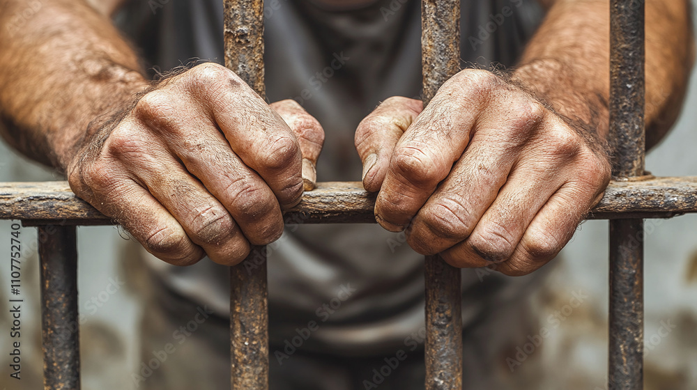 Confined prisoner jail freedom, restrained captive punishment gang ...
